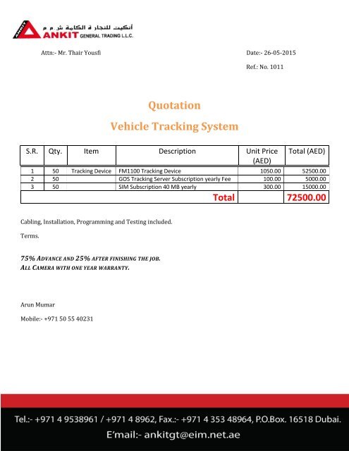 Quotation Vehicle Tracking System