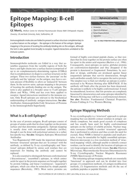 "Epitope Mapping: B-cell Epitopes". In: Encyclopedia of ... - Roitt.com