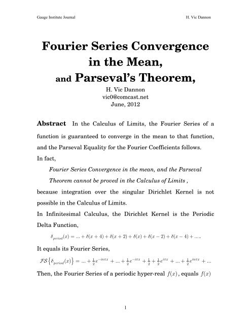 Fourier Series Convergence in the Mean, and Parseval's Theorem