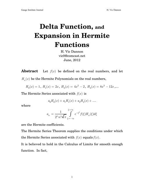 Delta Function and Expansion in Hermite Functions