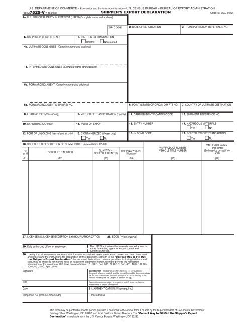 Shipper S Export Declaration Fillable Form - Printable Forms Free Online