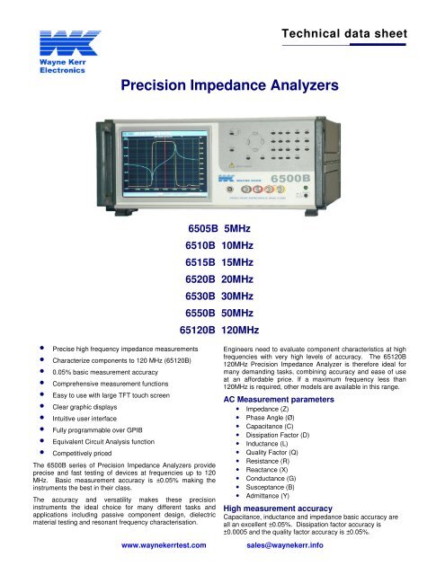 Precision Impedance Analyzers - Wayne Kerr, Inc.