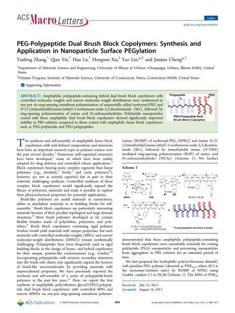 PEG-Polypeptide Dual Brush Block Copolymers - American ...