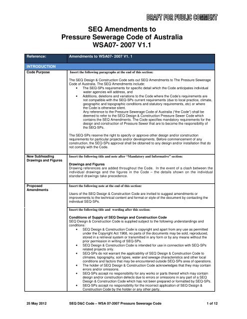 SEQ Amendments to Pressure Sewerage Code of Australia WSA07 ...