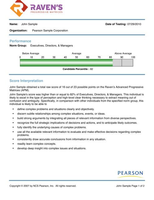 Raven's Advanced Progressive Matrices - Pearson TalentLens