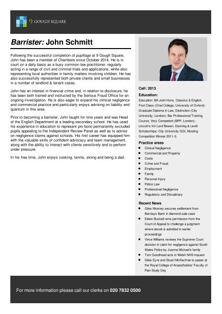 John Schmitt, Barrister, 9 Gough Square, Barristers Chambers ...