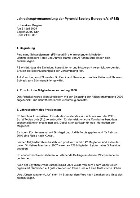 Jahreshauptversammlung der Pyramid Society Europe e.V. (PSE)