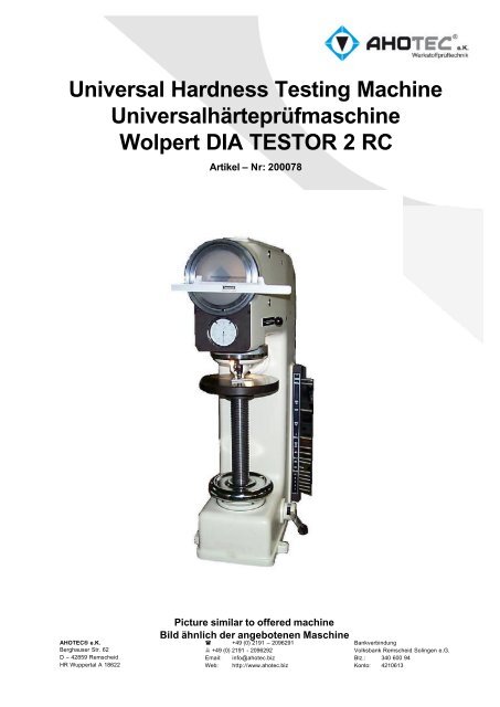 Universal Hardness Testing Machine ... - AHOTEC eK