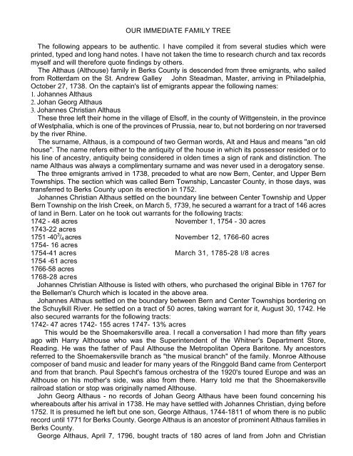 OUR IMMEDIATE FAMILY TREE The following appears ... - Althouse