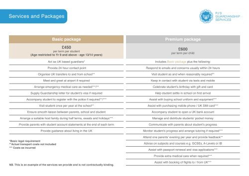 Services and Packages