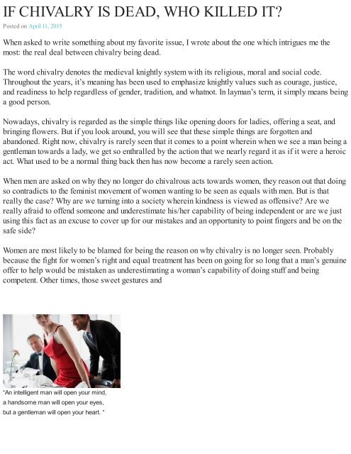 If Chivalry is Dead, Who Killed It?