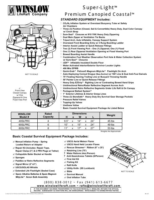 Specs. PDF - Winslow Life Raft Company
