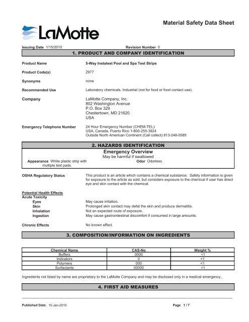 Material Safety Data Sheet - Bel-Aqua Pool Supply, Inc.