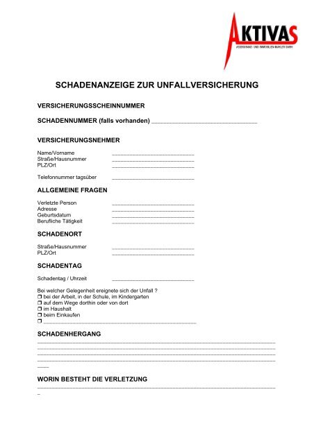 Unfall-Schadenanzeige