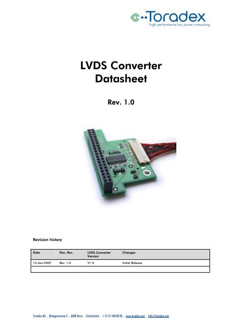 LVDS converter datasheet Rev. 1.0 2007-01-12 - Toradex
