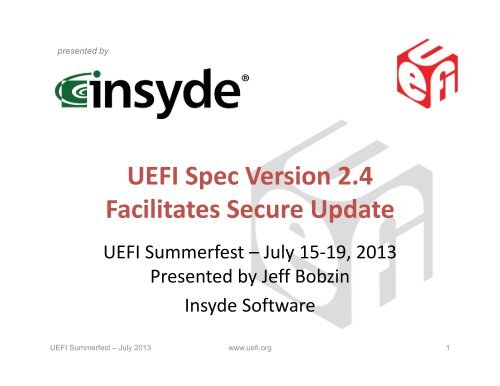 UEFI Spec Version 2.4 Facilitates Secure Update