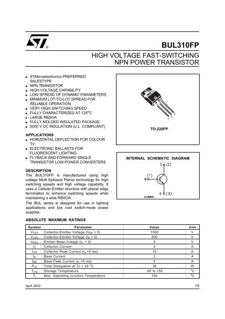 high voltage fast-switching npn power transistor - Laro