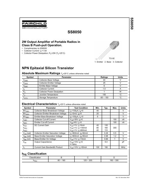 SS8050 NPN Epitaxial Silicon Transistor - Laro