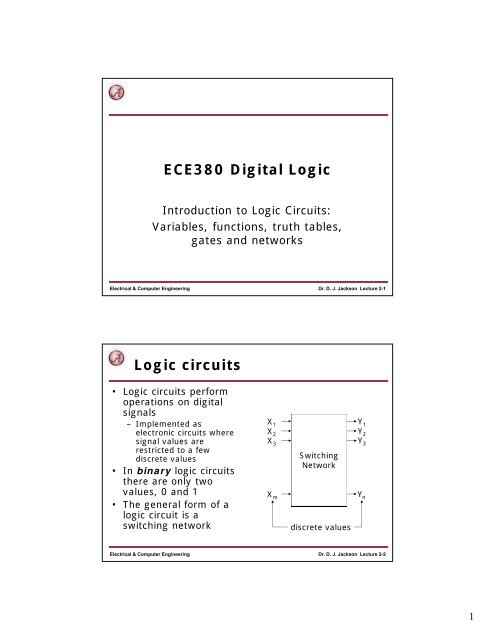 ECE380 Digital Logic Logic circuits