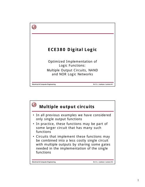 ECE380 Digital Logic Multiple output circuits