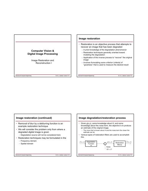 Computer Vision & Digital Image Processing Image restoration ...