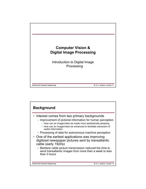 Computer Vision & Digital Image Processing Background