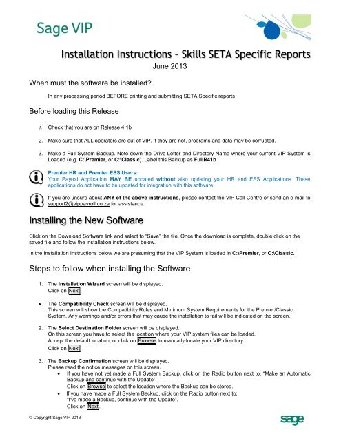 installnotes skills - Sage VIP Payroll