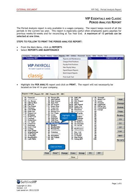 Essentials and Classic - Period Analysis report - VIP Payroll