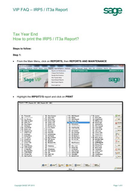 Sage VIP - IRP5 Printing - VIP Payroll