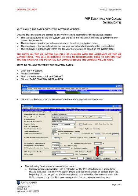 Essentials and Classic - System Dates - Sage VIP Payroll
