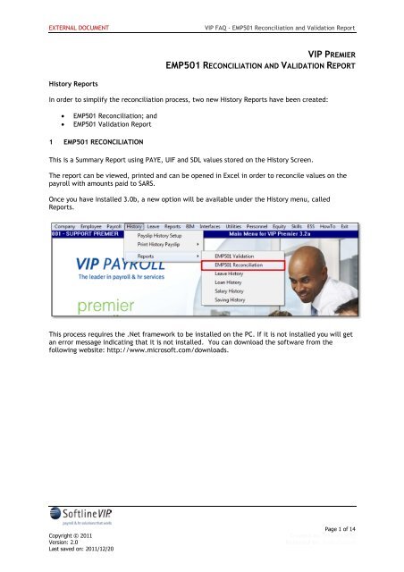 Premier - EMP501 Recon & Validation Report - Sage VIP Payroll