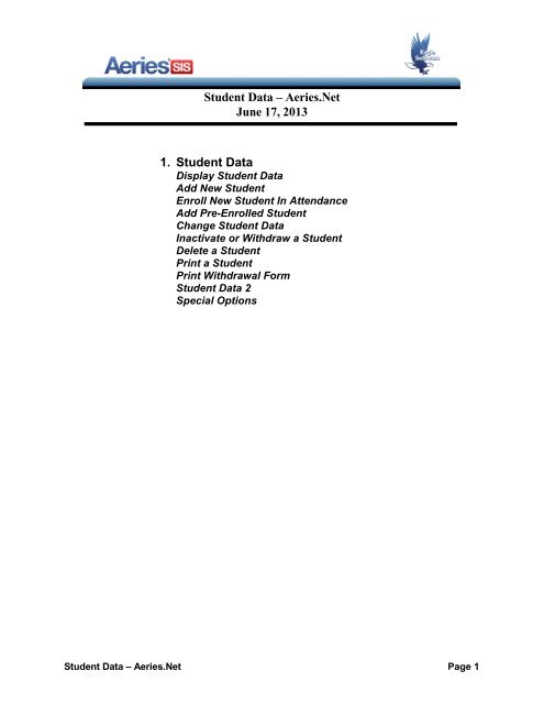 Student Data - Aeries Online Help