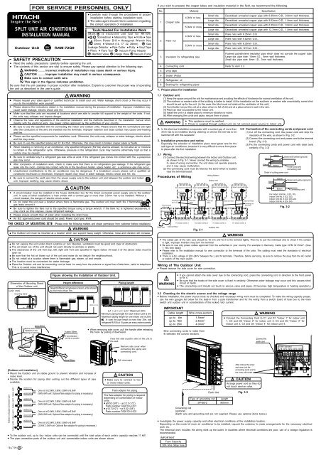 split unit air conditioner installation manual - Hitachi Air ...