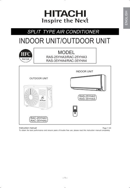 INDOOR UNIT/OUTDOOR UNIT - Hitachi Air Conditioning Products