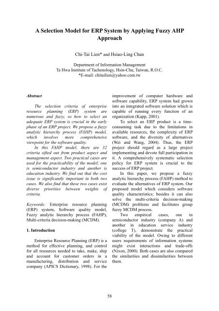 A Selection Model for ERP System by Applying Fuzzy AHP Approach