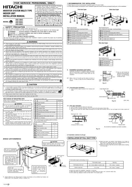installation of non duct type - Hitachi Air Conditioning Products
