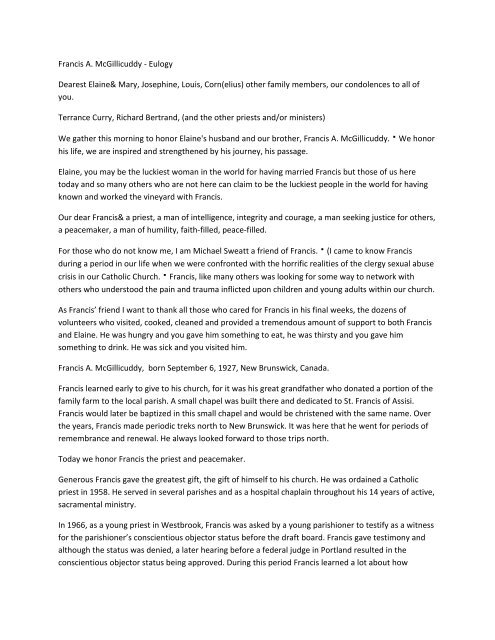 Eulogy by Michael Sweatt - Corpus