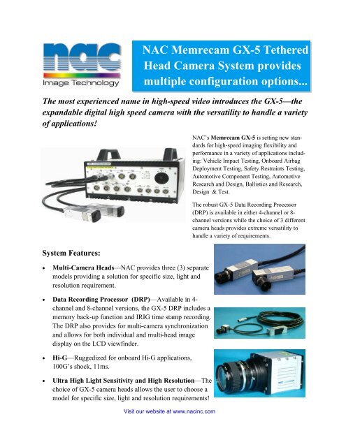 NAC Memrecam GX-5 Tethered Head High-Speed Camera System