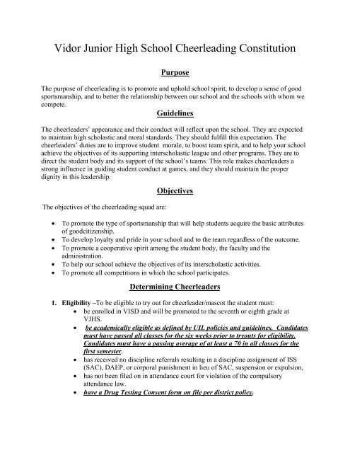 Vidor Jr. High Cheerleading Constitution