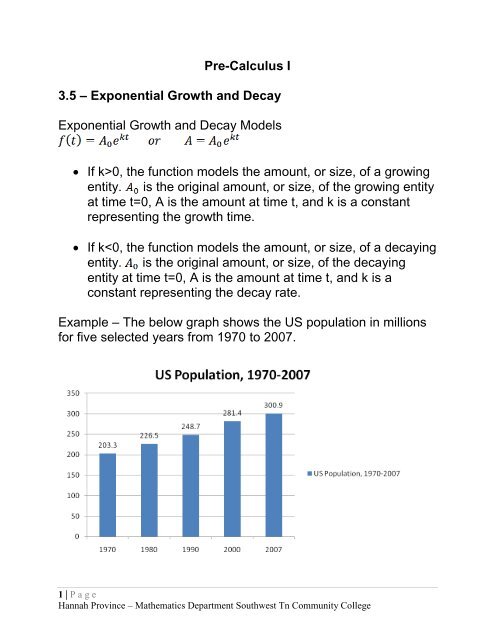 Pre-Calculus I 3.5 â Exponential Growth and Decay Exponential ...