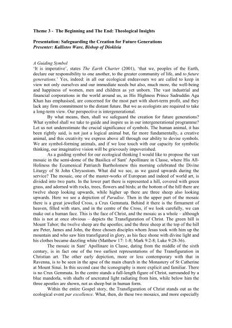 Safeguarding the Creation for Future Generations - Religion ...