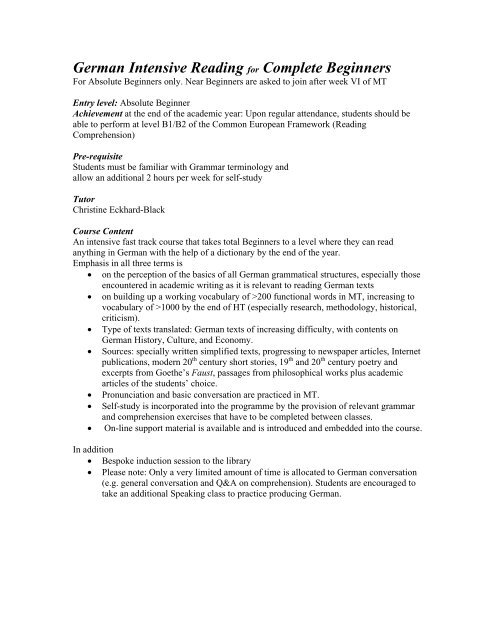 German Intensive Reading for Complete Beginners