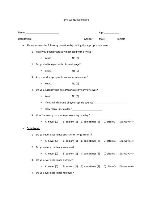 Dry Eye Questionnaire