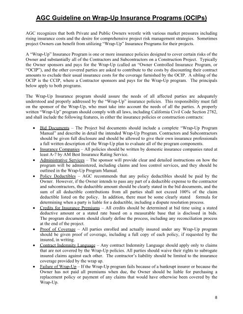 AGC Guideline on Wrap-Up Insurance Programs (OCIPs)