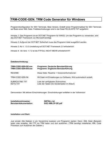 Readme TRM CODE GEN - Terminal Systems