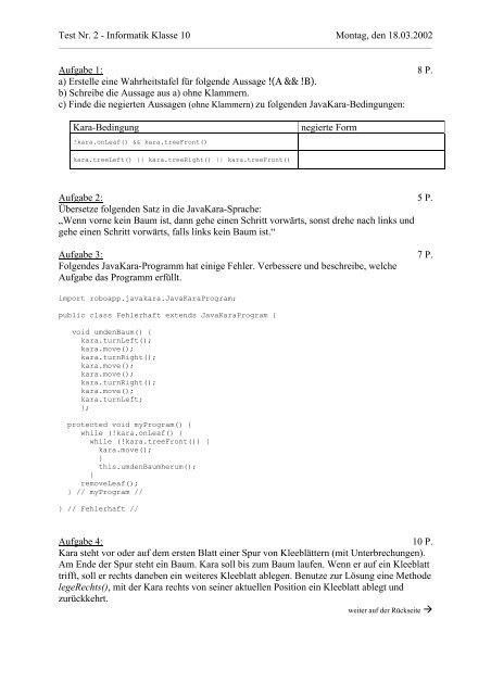 Aufgabe 1: - Informatik in der Oberstufe