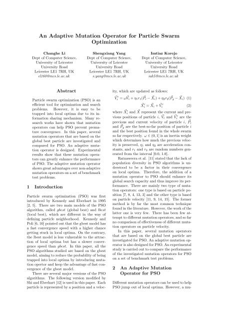 An Adaptive Mutation Operator For Particle Swarm Optimization