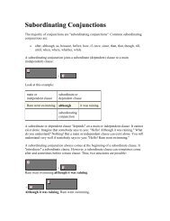 Subordinating Conjunctions MEMORIZE THIS LIST!
