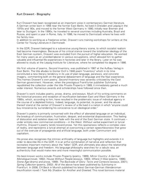 Biography (pdf-file) - Kurt Drawert