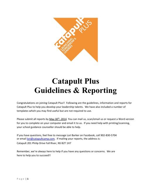 Catapult Plus Guidelines and Workbook - Catapult Leadership Camp